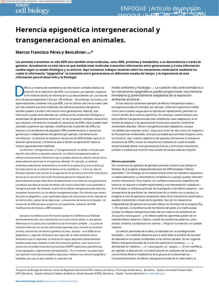 9 Herencia Epigenética Inter y Transgeneracional en Animales | PDF ...