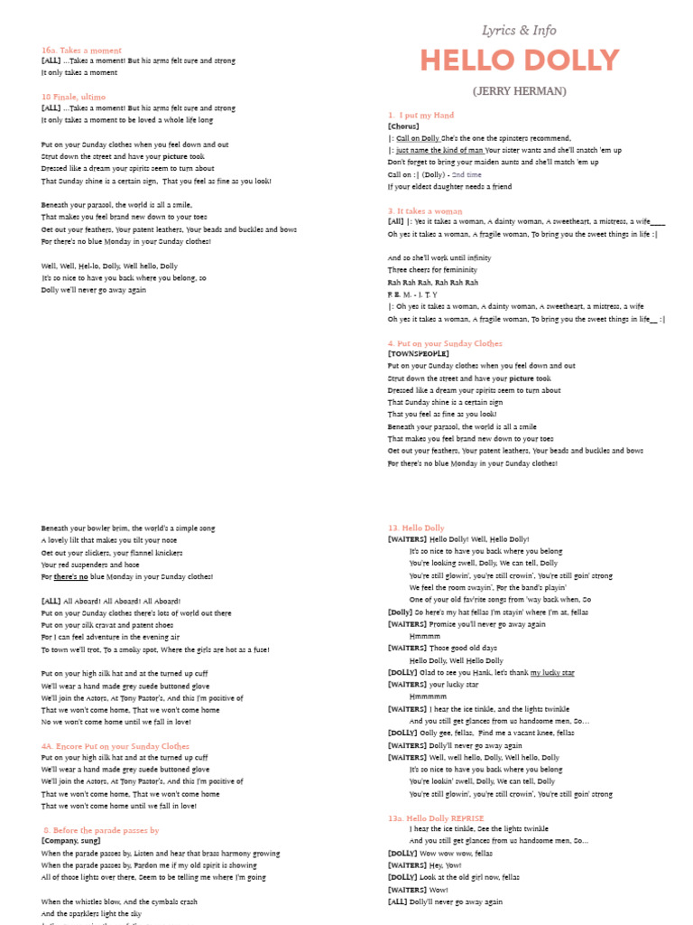 Hello Dolly - (Words & Info) - Booklet | PDF
