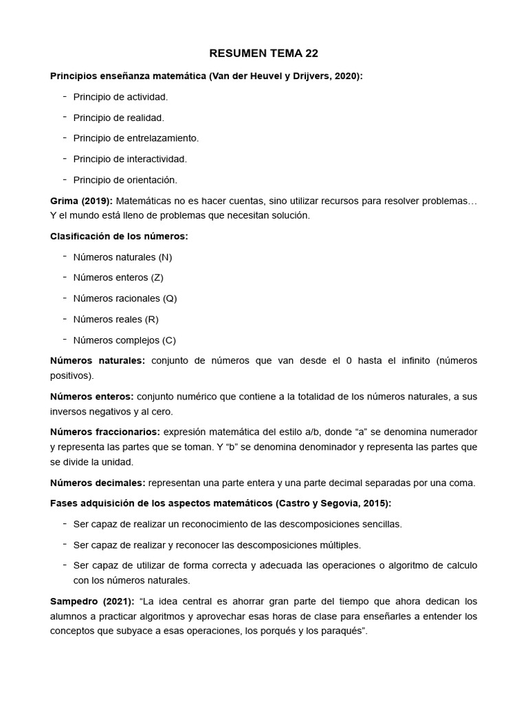 Resumen Tema 22 | Descargar gratis PDF | Números | Número natural