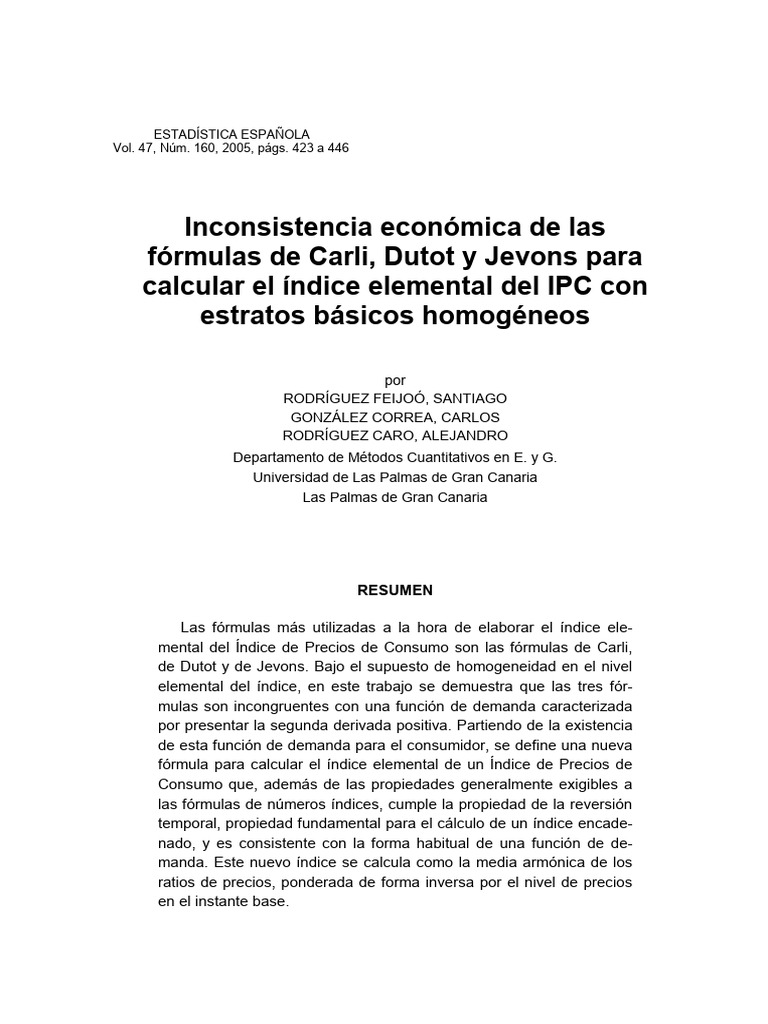 Inconsistencia Económica de Las Fórmulas de Carli, Dutot y Jevons para ...