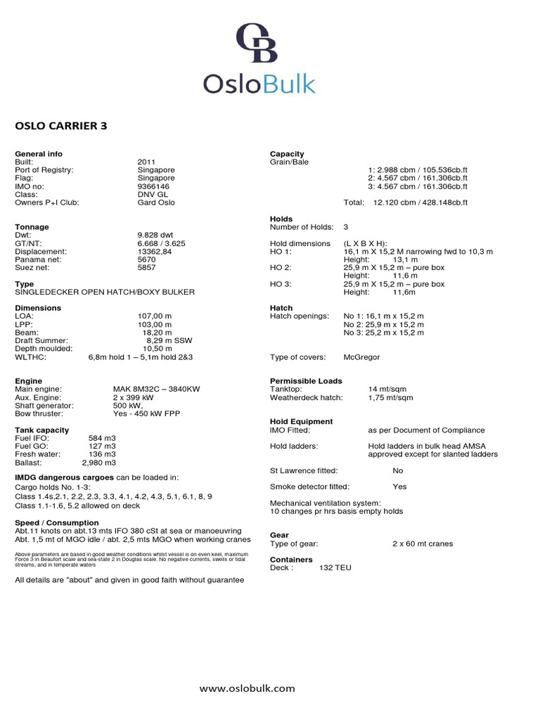 Oslo Carrier 3 | PDF | Ships | Shipping