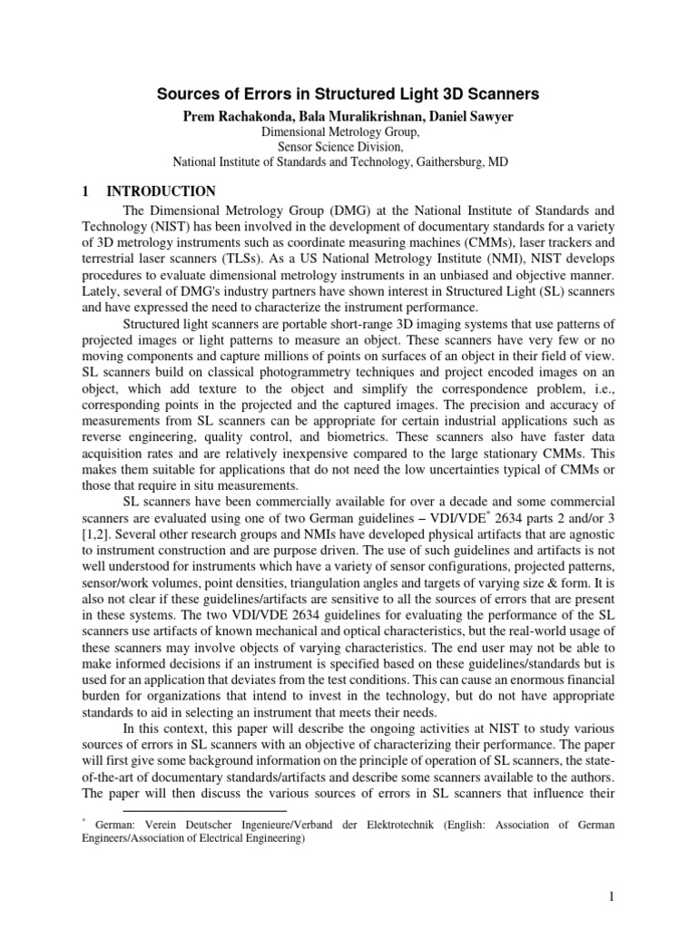 Sources of Errors in Structured Light 3D Scanners: Prem Rachakonda, Bala Muralikrishnan, Daniel ...