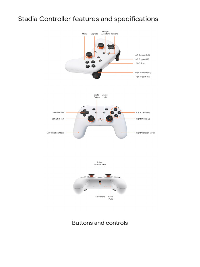 Stadia Controller Features and Specifications | PDF | Usb | Bluetooth