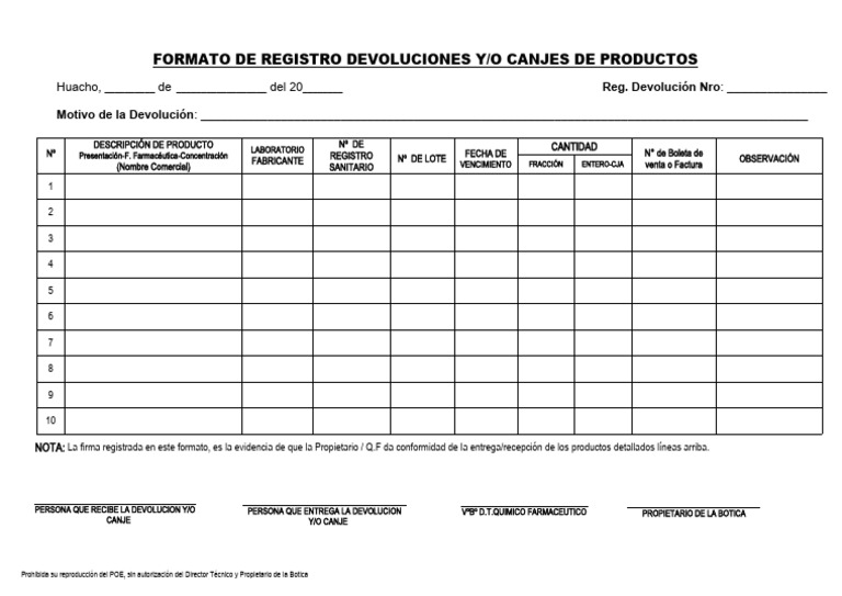 2 Formato de Devoluciones y Canjes | PDF | Finanzas y dinero