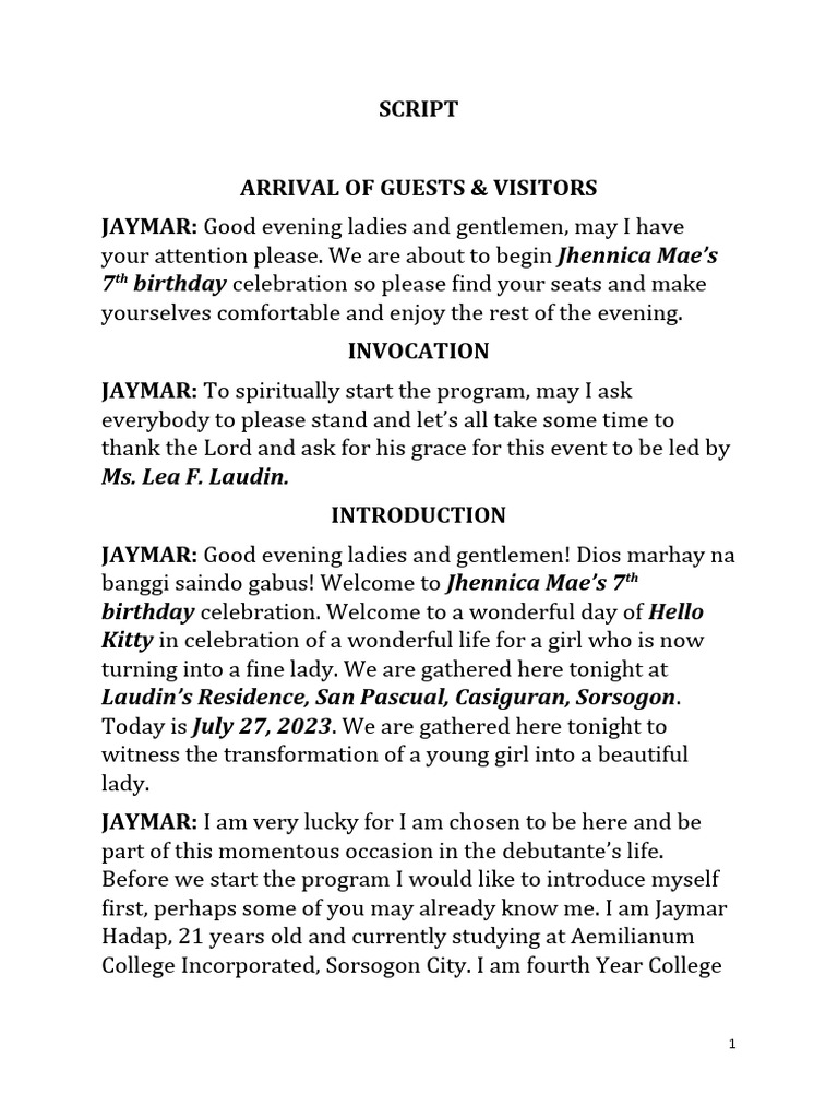 Debut Script | Download Free PDF | Birthdays