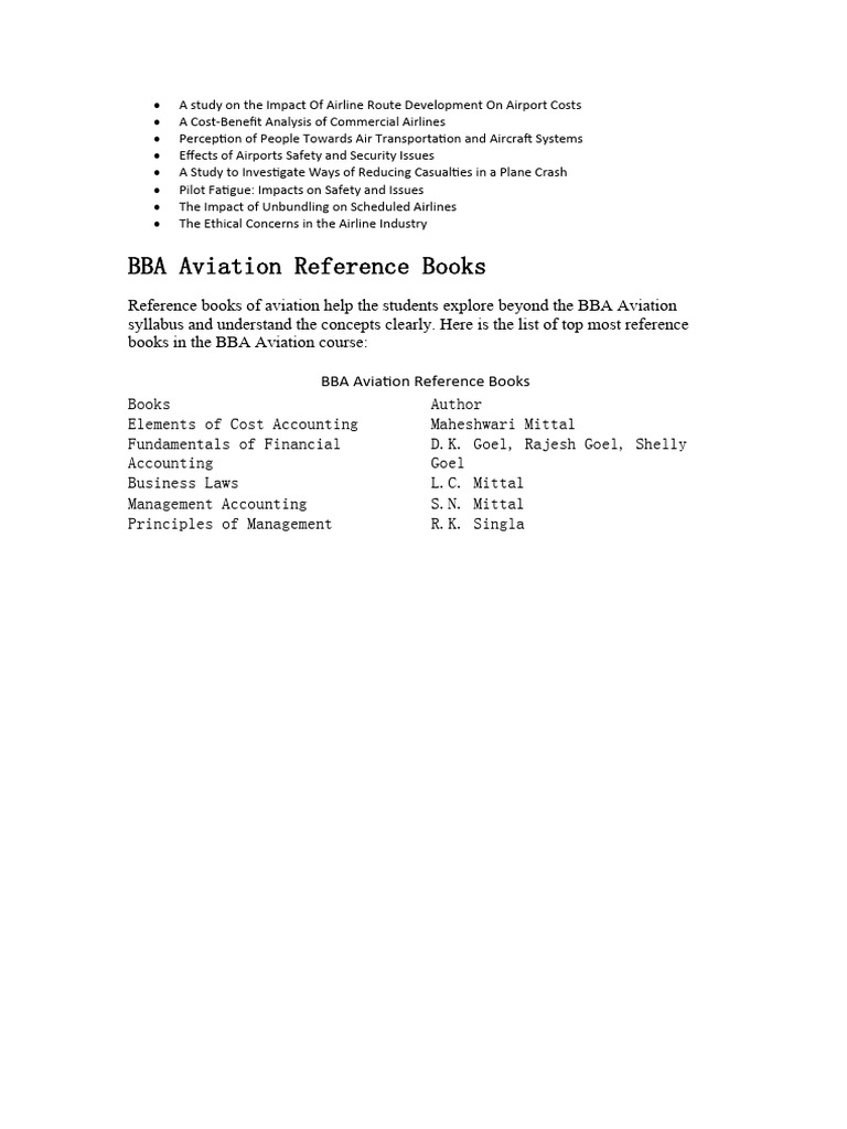 BBA Aviation Reference Books List | PDF | Finance & Money Management ...