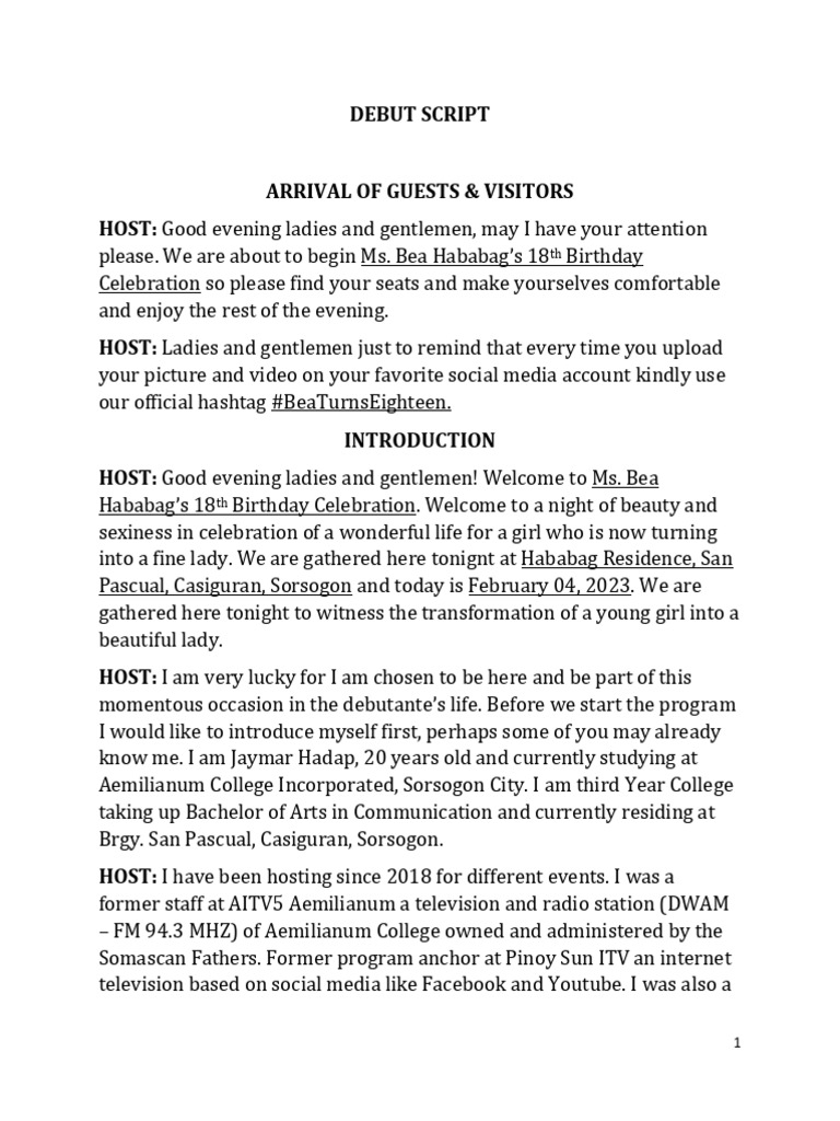 Debut Script | PDF | Birthdays