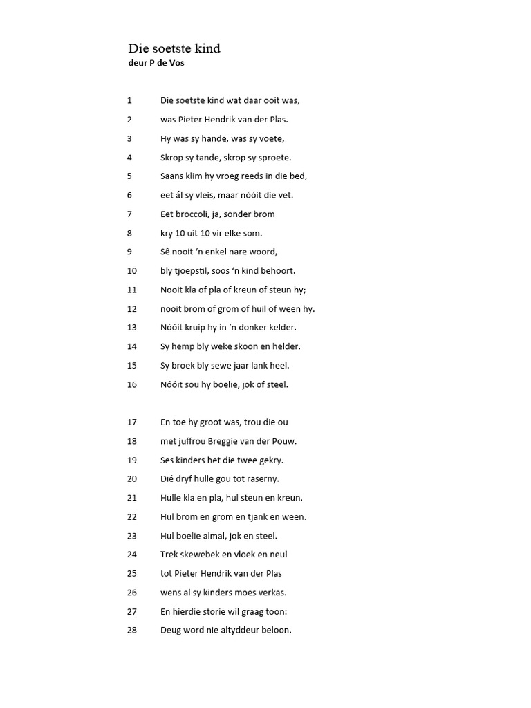 Die Soetste Kind Gedig | PDF