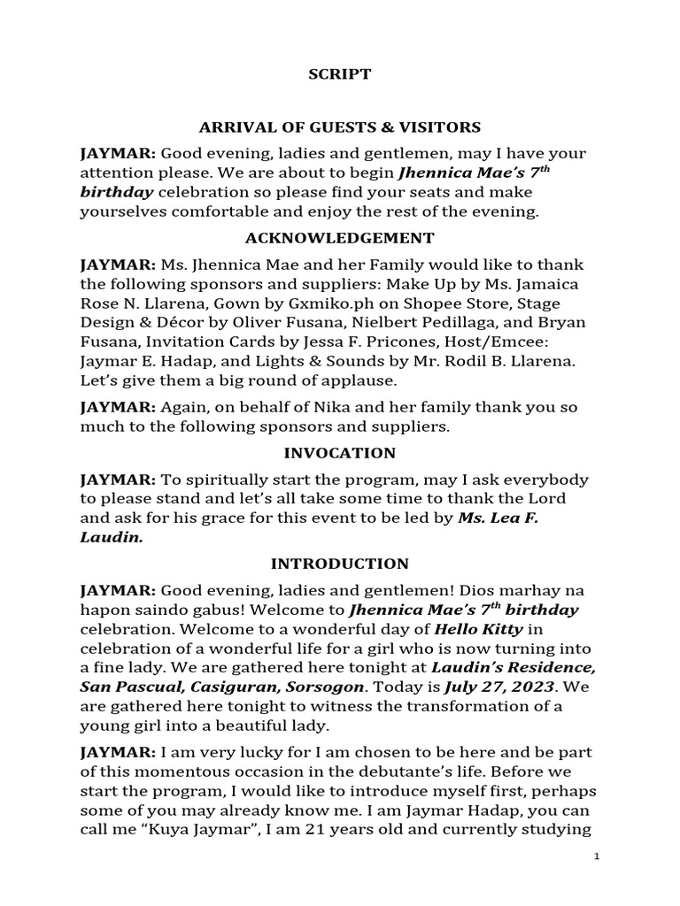 Script | PDF | Birthdays