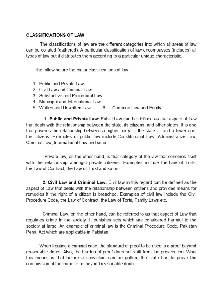 Classifications of Law Explained | PDF | Equity (Law) | Common Law