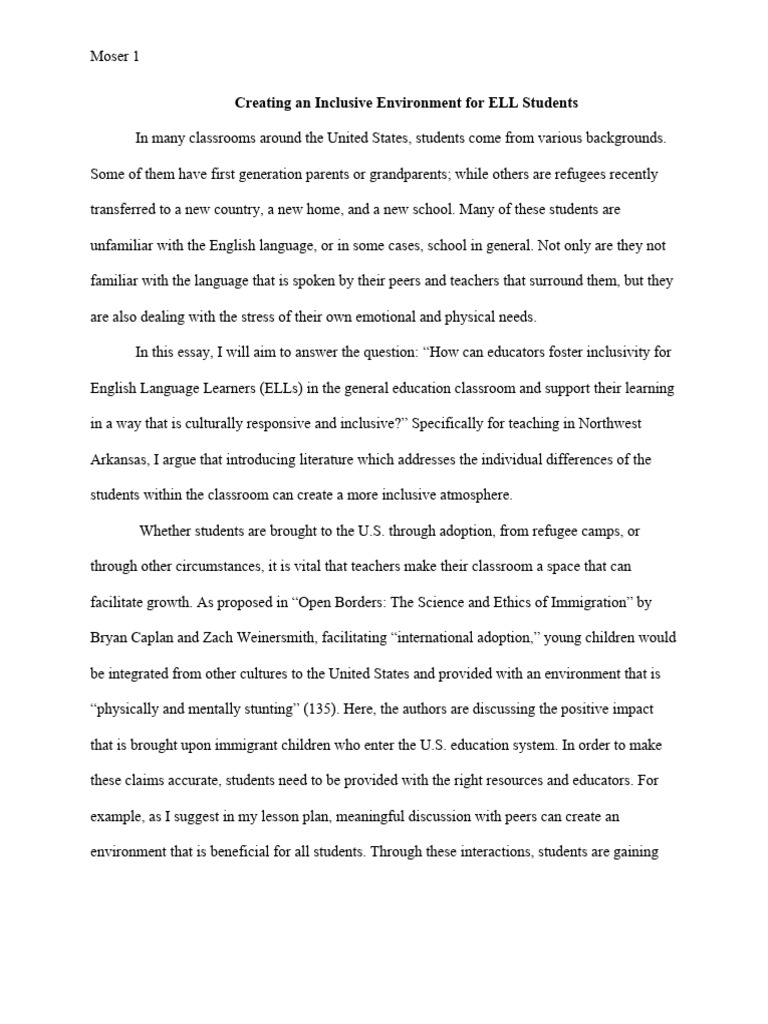 Creating An Inclusive Environment For Ell Students hnrs400 | PDF ...