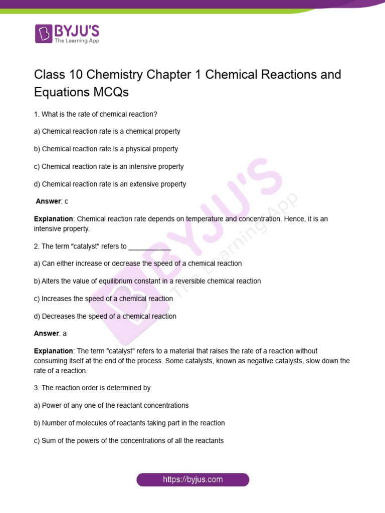 Chapter 1 Chemical Reactions and Equations | PDF | Reaction Rate ...