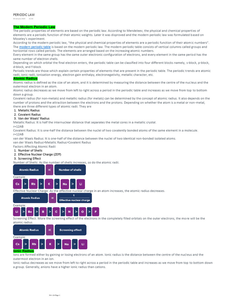 Chapter 3 Notes | PDF | Periodic Table | Ion
