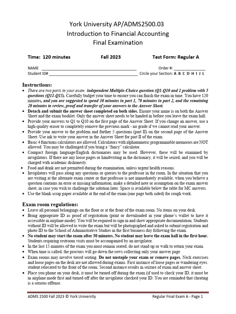 ADMS 2500 Final Exam Guidelines | PDF