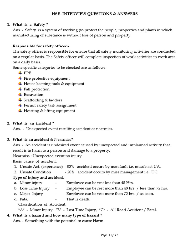 HSE Interview Questions & Answers Guide | PDF | Crane (Machine) | Risk