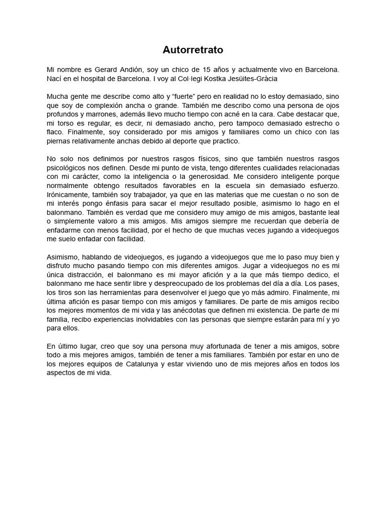 Autorretrato de Gerard Andión | PDF | Salud y bienestar | Estilo de vida