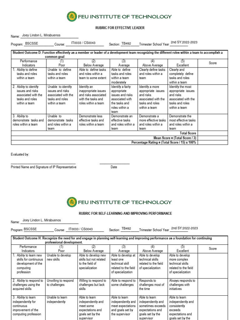 CS RUBRIC INTERN 2 Mirabuenos | PDF | Rubric (Academic) | Human ...