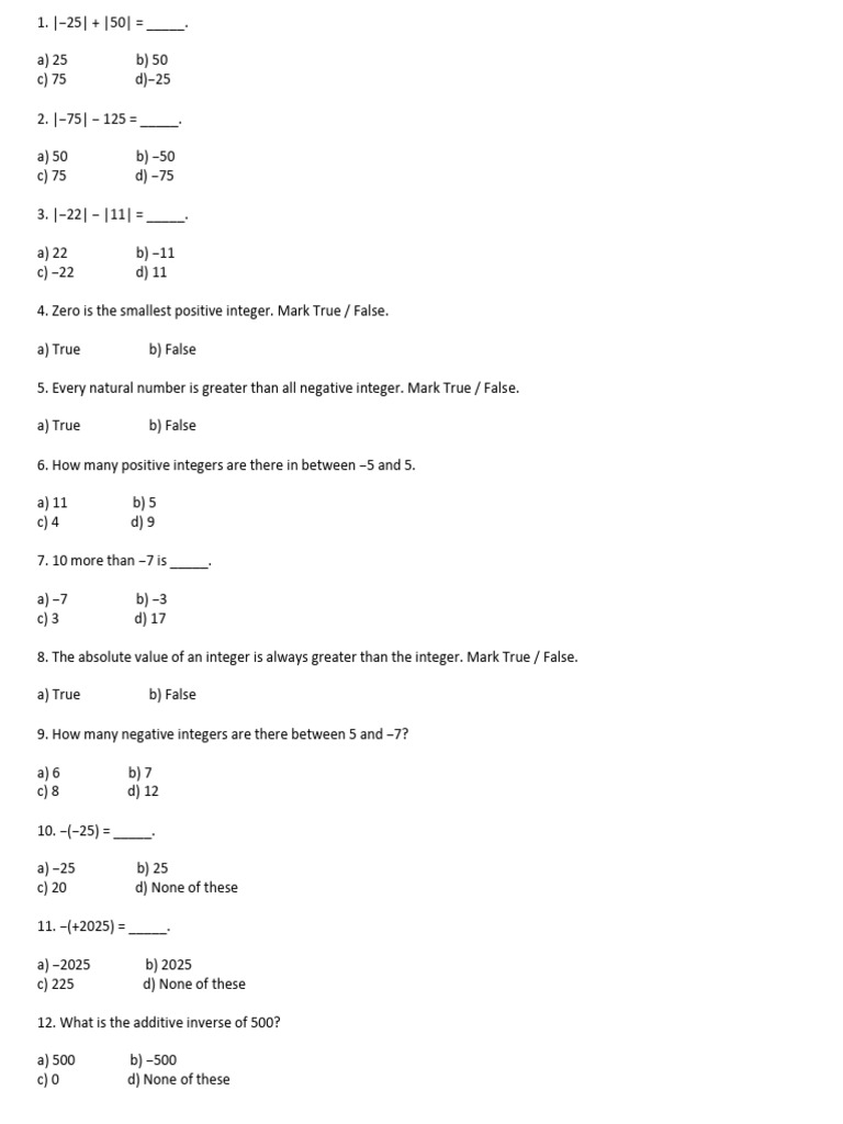 Integers Combined | PDF | Integer | Numbers