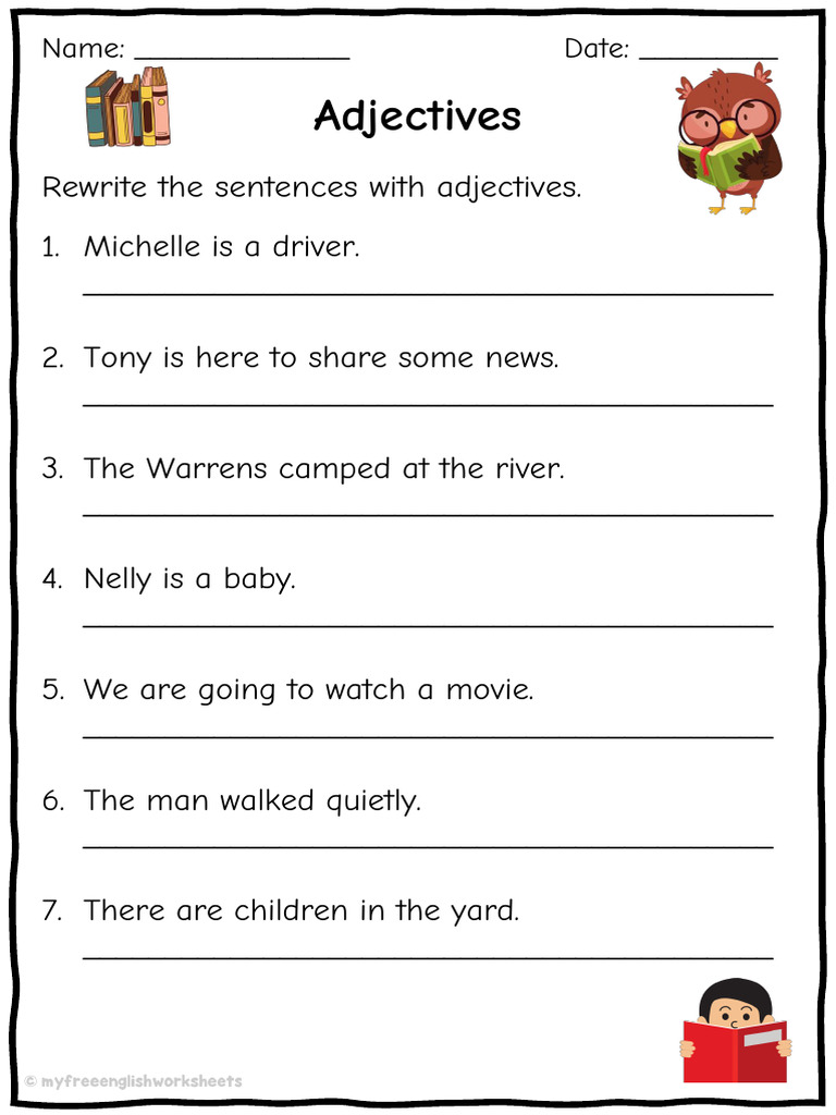 Adjective Sentence Rewrite Worksheet | PDF | Self-Improvement