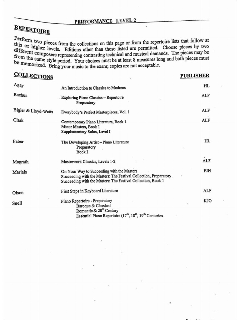 AIM Repertoire Lists (3-12) | PDF