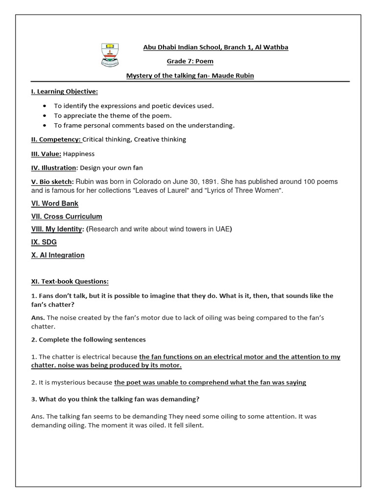 The Mystery of The Talking Fan - Notes | PDF