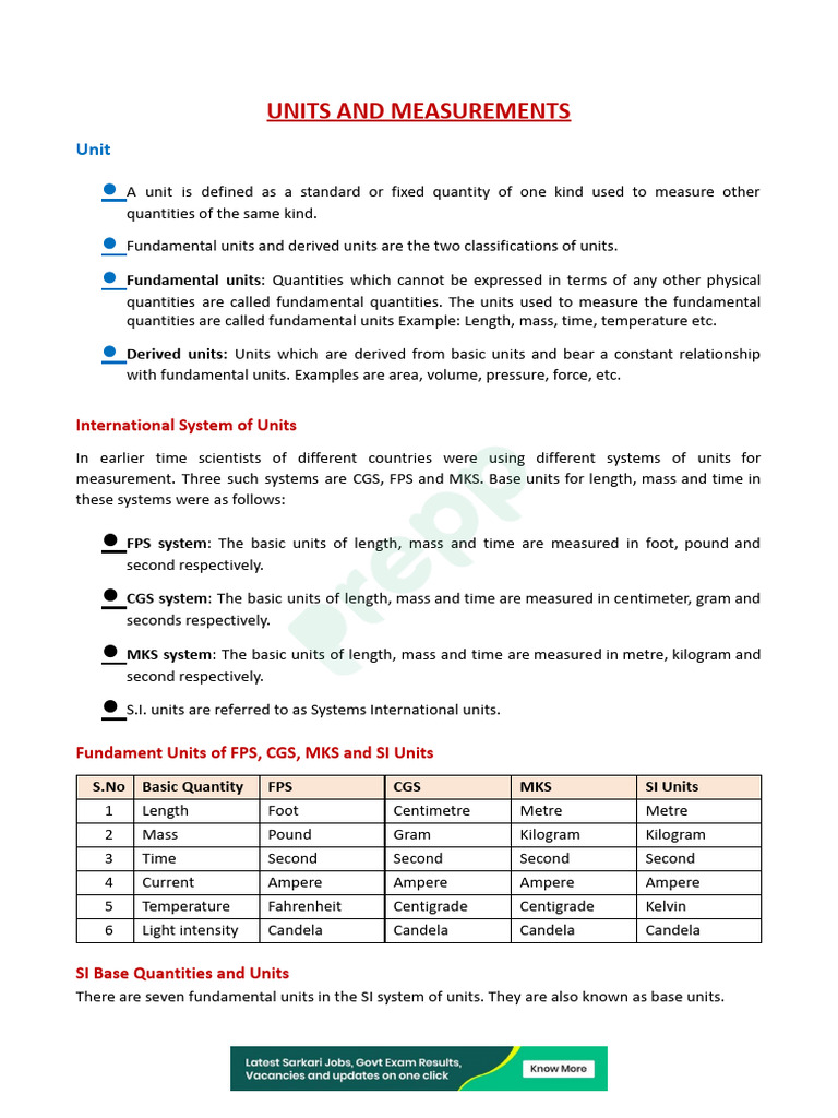 Unit's & Measurements | PDF