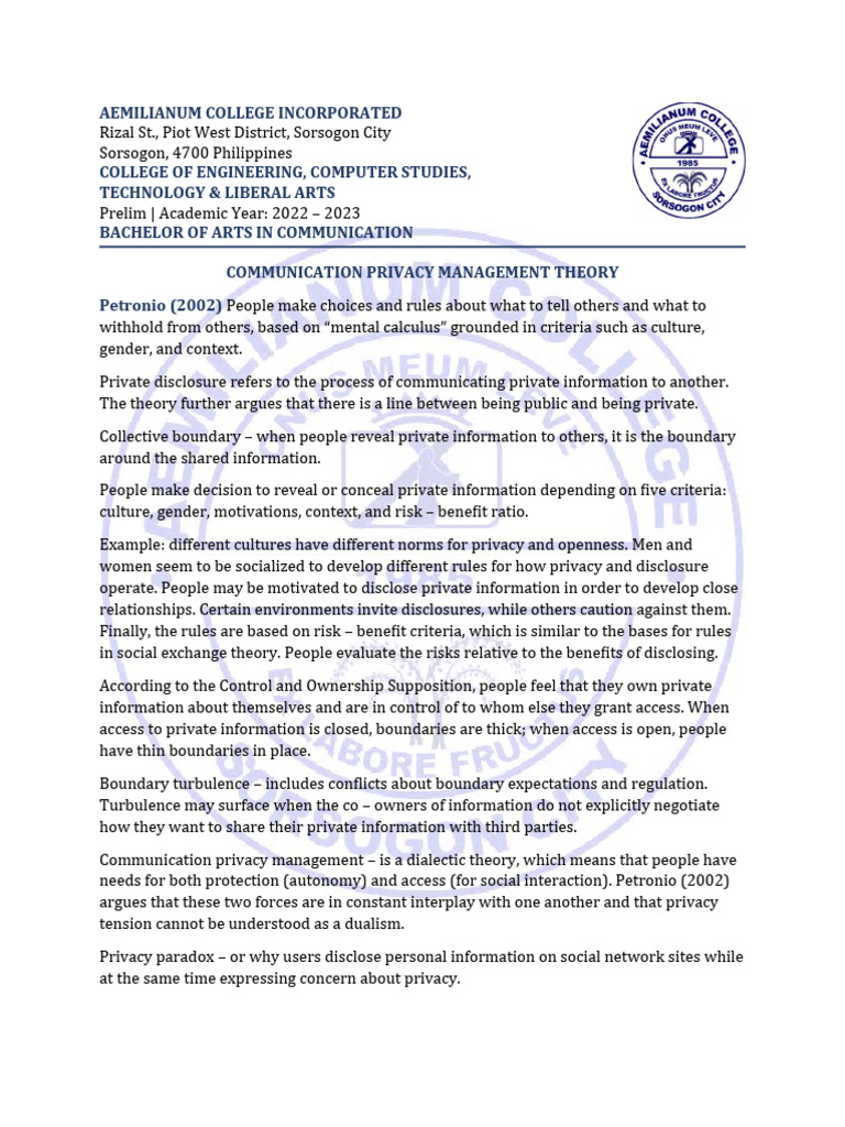 CPM Theory Reporting Draft | PDF | Privacy | Psychological Concepts