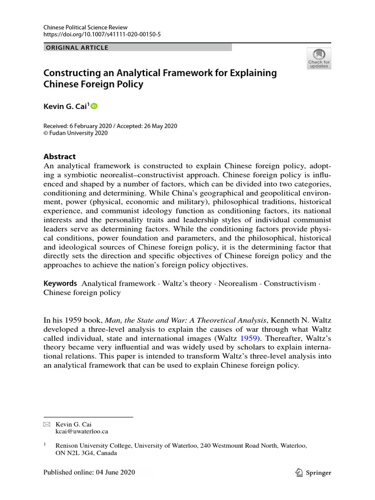 Cai - Constructing An Analytical Framework For Explaining | PDF | China | World Politics