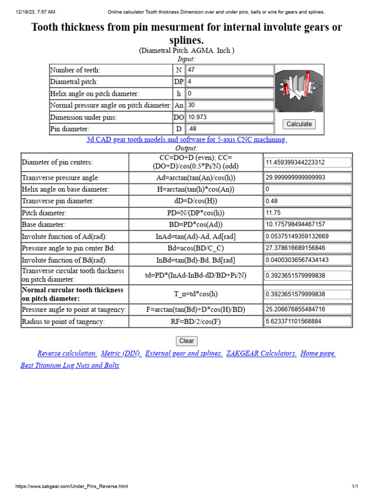 Internal Involute Gear Tooth Calculator | PDF | Gear | Equipment