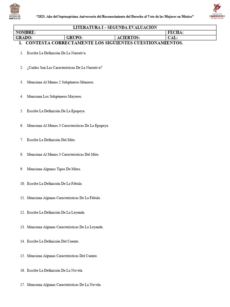 Examen Lit I | PDF | Metro (poesía) | Canciones