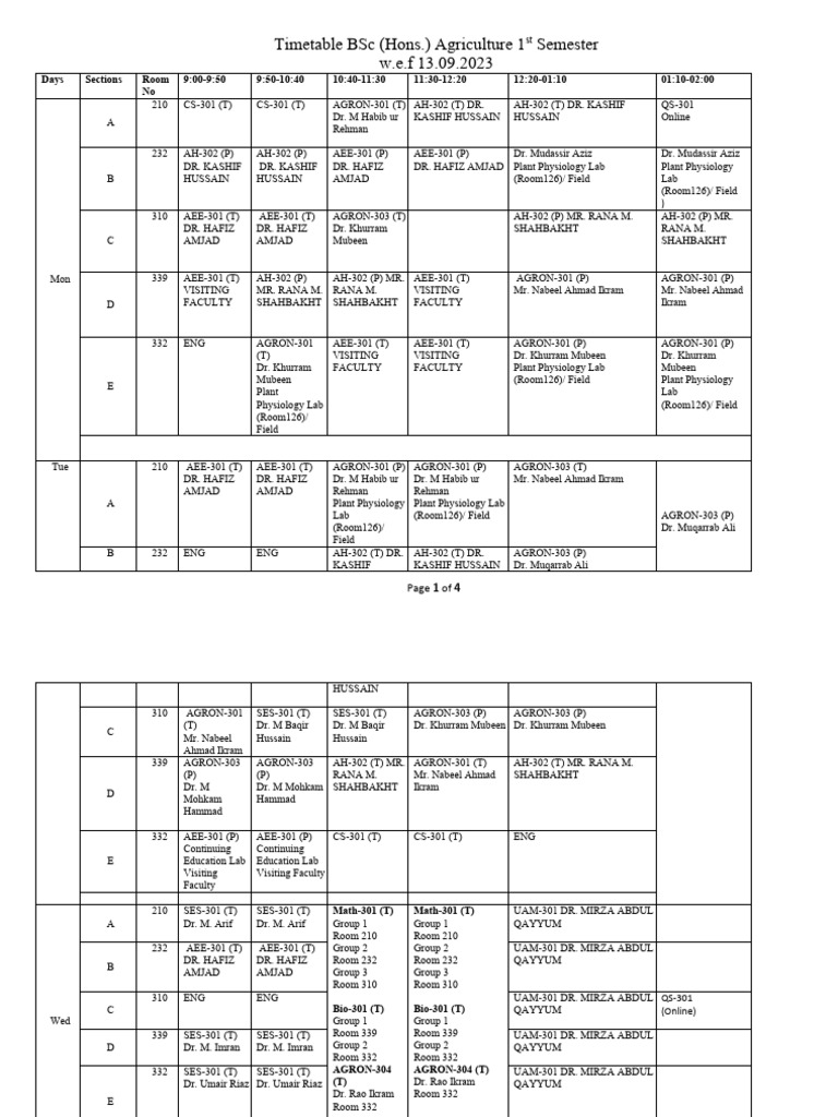 Final Time Table 1st Semester 2nd draft (1) | PDF