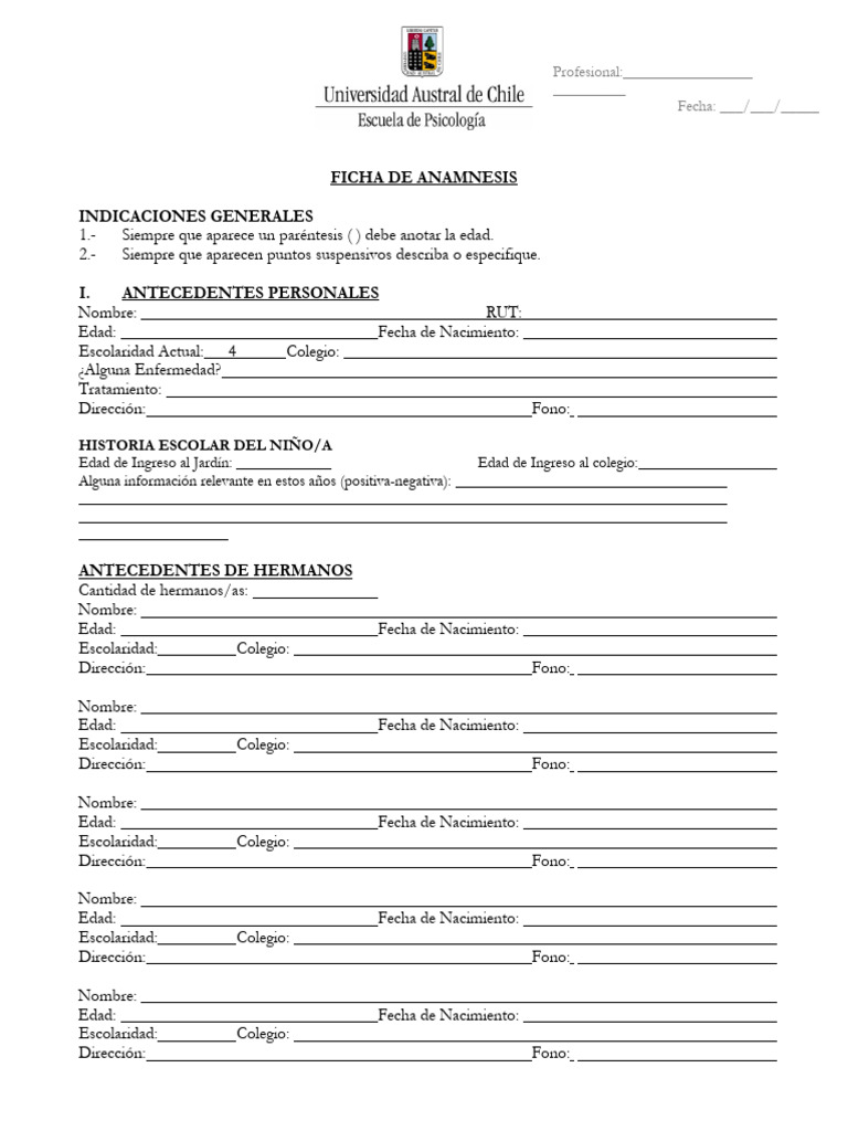 FORMATO- FICHA DE ANAMNESIS | PDF | Parto | Ciencias de la Salud