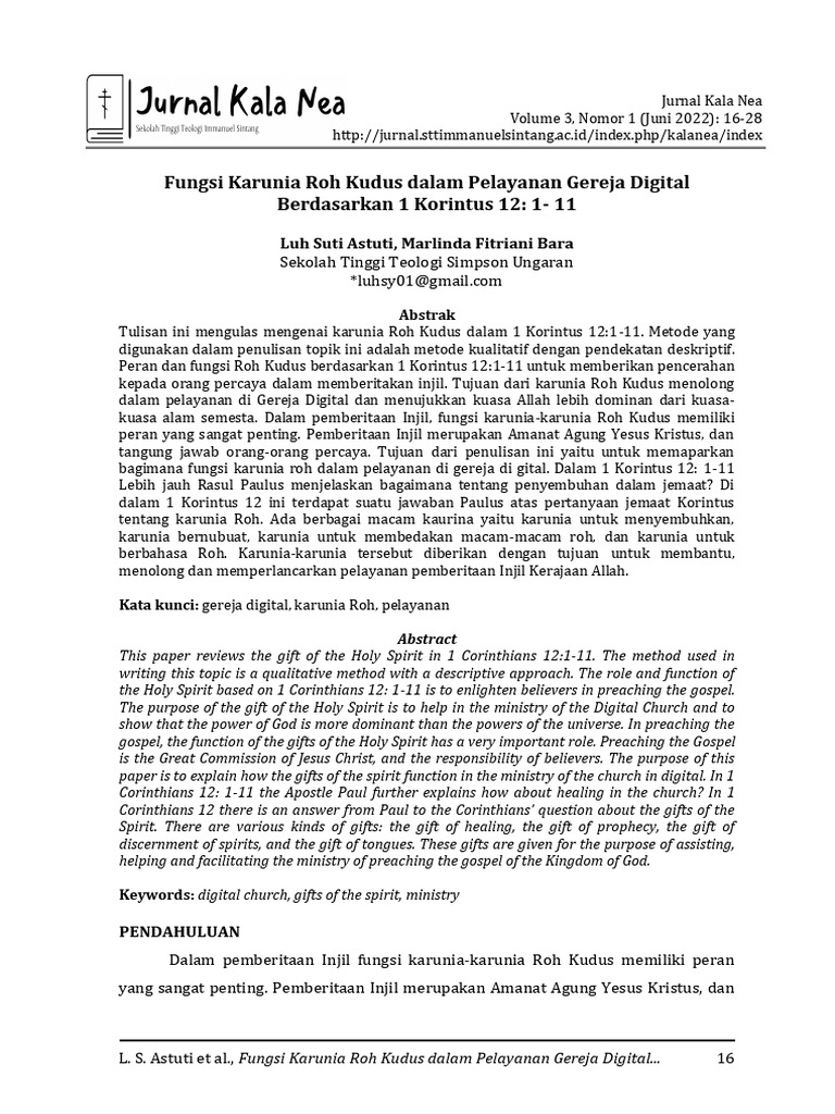 16-28,+vol +3,+no +1+ (Juni+2022) +-+Fungsi+Karunia+Roh+Kudus+dalam+Pelayanan | PDF