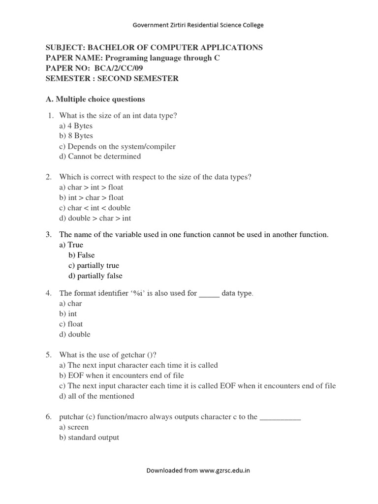 2020 Bca 2 Sem Programming Language Pdf Pointer Computer Programming Parameter