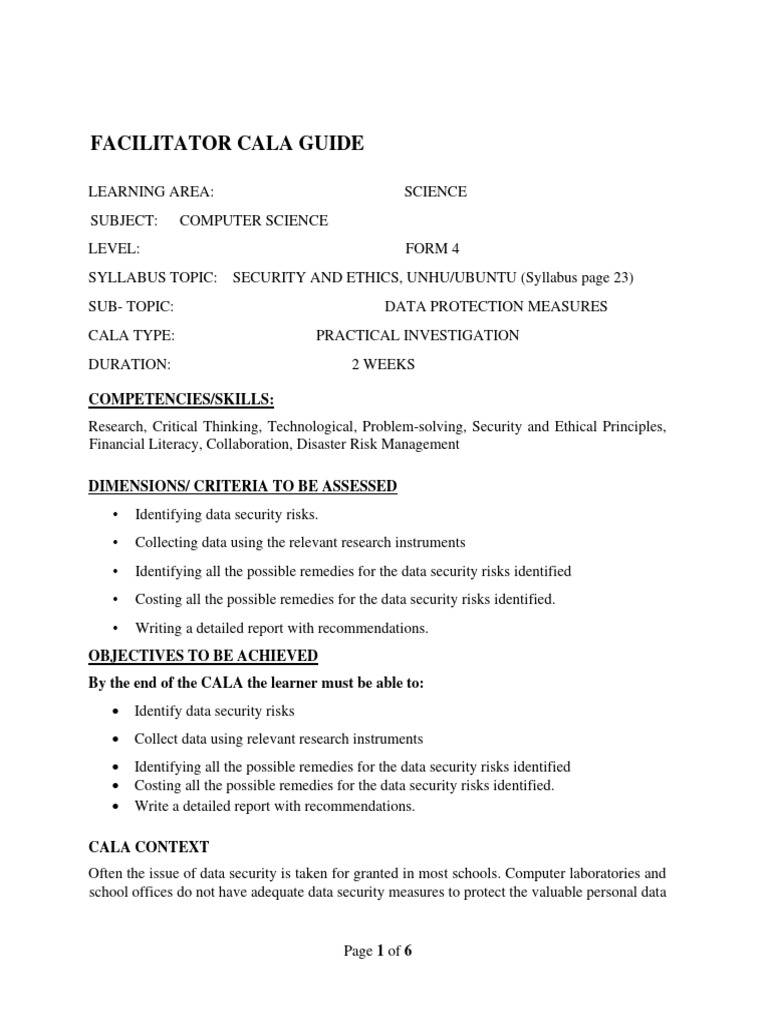 CALA 5 Guide | PDF | Data | Risk