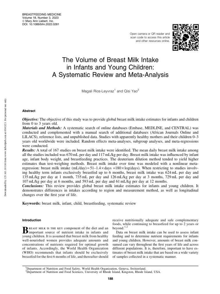 The Volume of Breast Milk Intake in Infants and Young Children - A ...