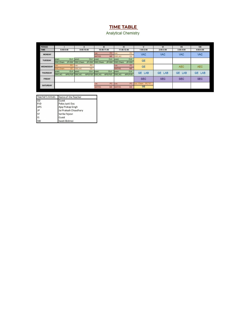 Analytical Chemistry Time'Table ? | PDF