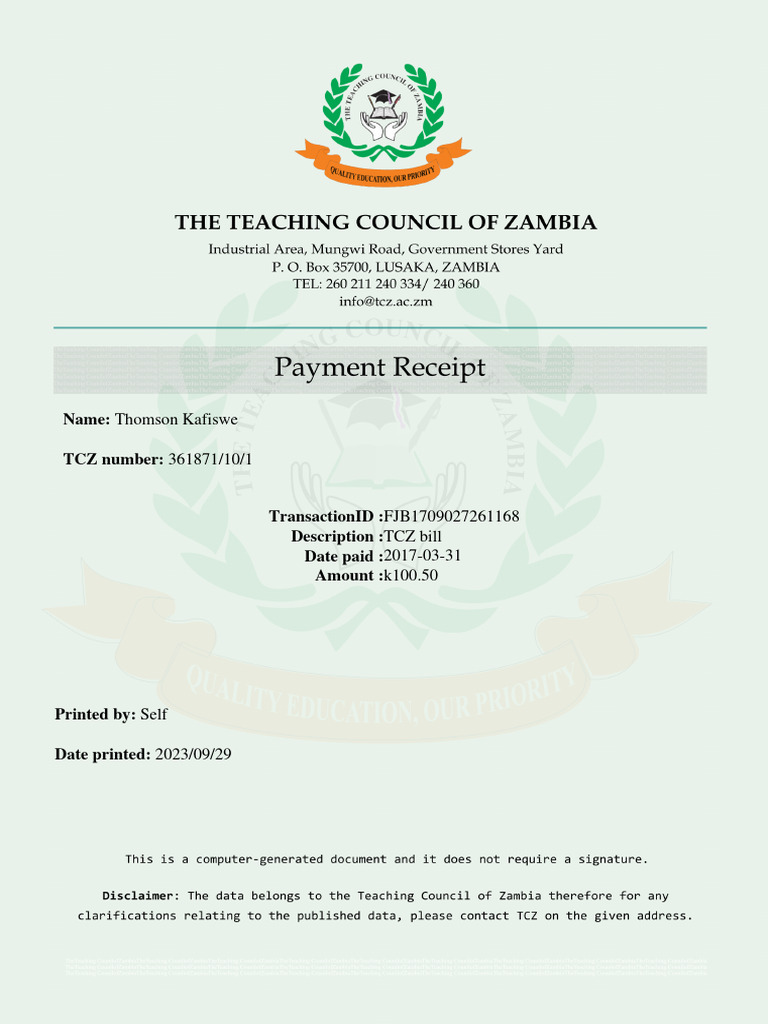 TCZ Receipt | PDF