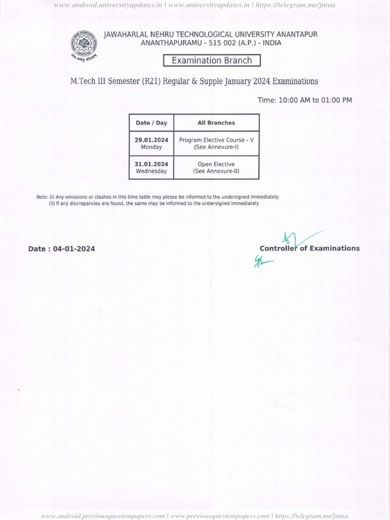 Timetable For M.tech III Sem R21 Jan 2024 Exams (1) 1 | PDF | Embedded System | Engineering