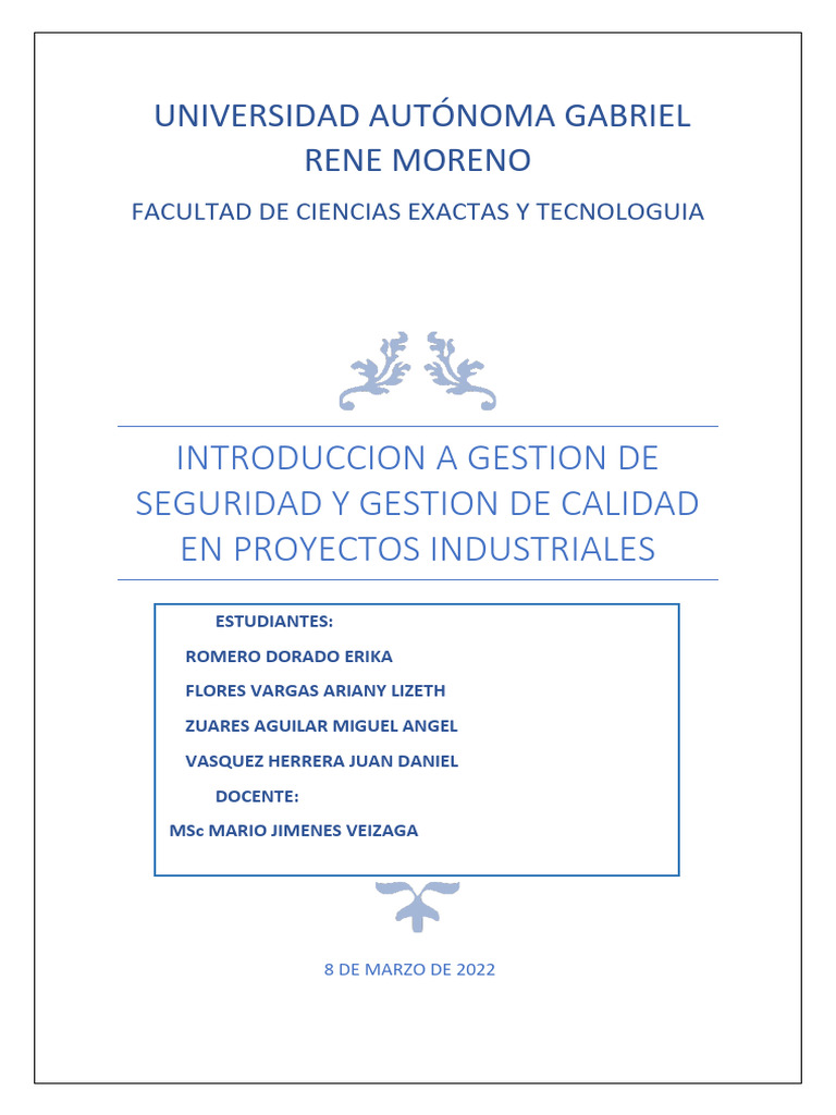 T9-Tema 9 Introduccion A Gestion de Seguridad y Gestion de Calidad en Proyectos Industriales ...