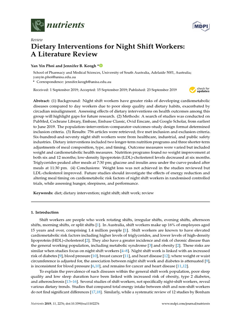 Night Shift Workers Diet | PDF | Circadian Rhythm | Shift Work