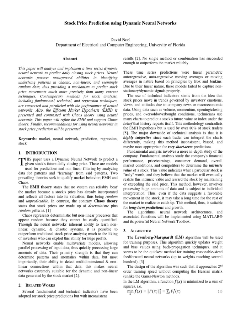 Trading Predictions Neural Networks | PDF | Artificial Neural Network | Efficient Market Hypothesis