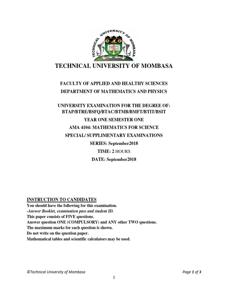 Ama 4104 Mathematics For Science | PDF | Logarithm | Quadratic Equation