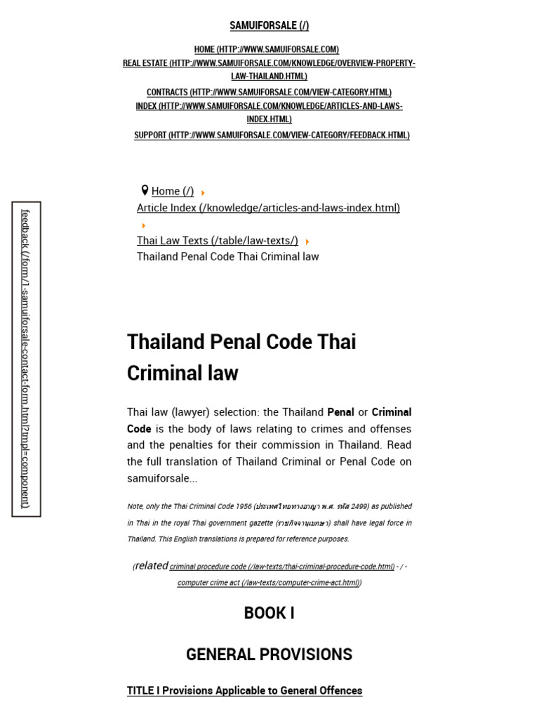 Thailand Penal Code Overview | PDF | Punishments | Crimes