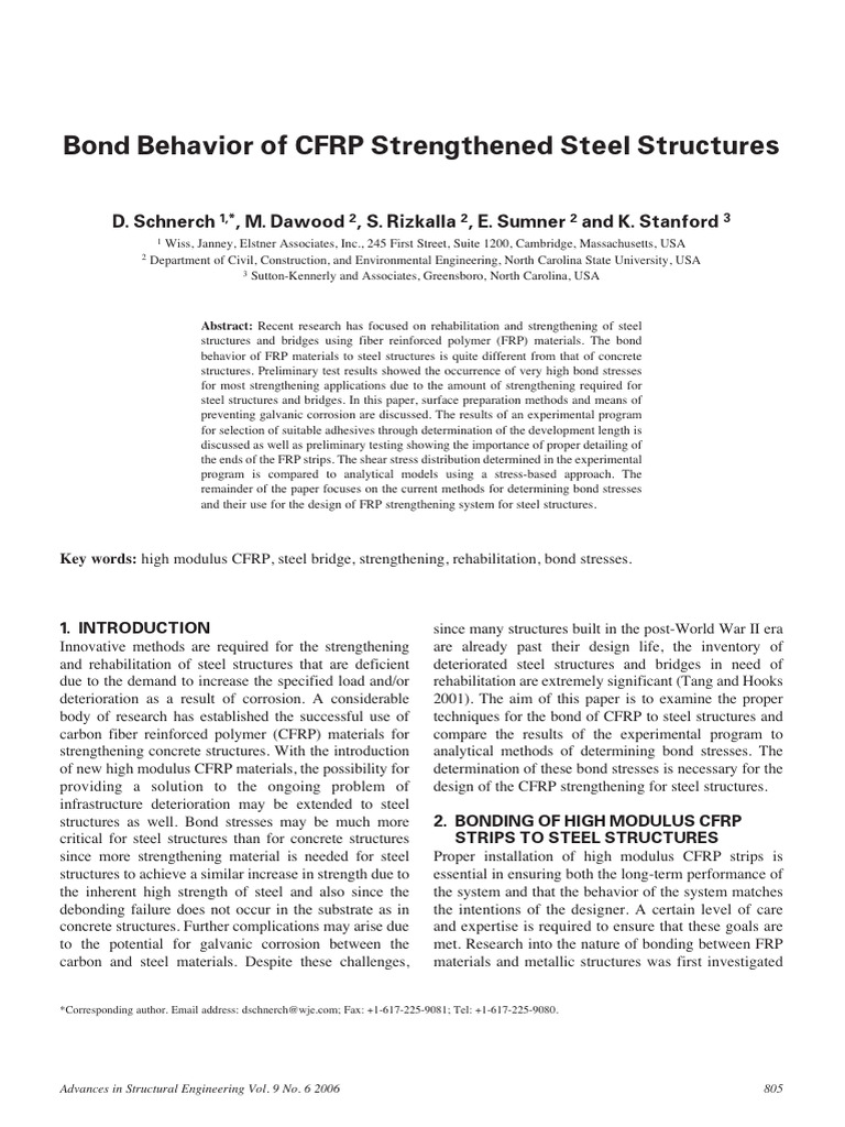 Bond Behavior Of Cfrp Strengthened Steel Structures Dawood Pdf Corrosion Youngs Modulus