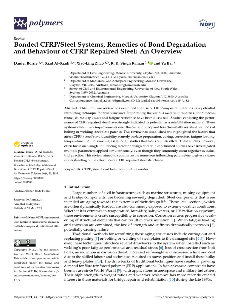 Bonded CFRP - Steel Systems, Remedies of Bond Degradation and Behaviour ...