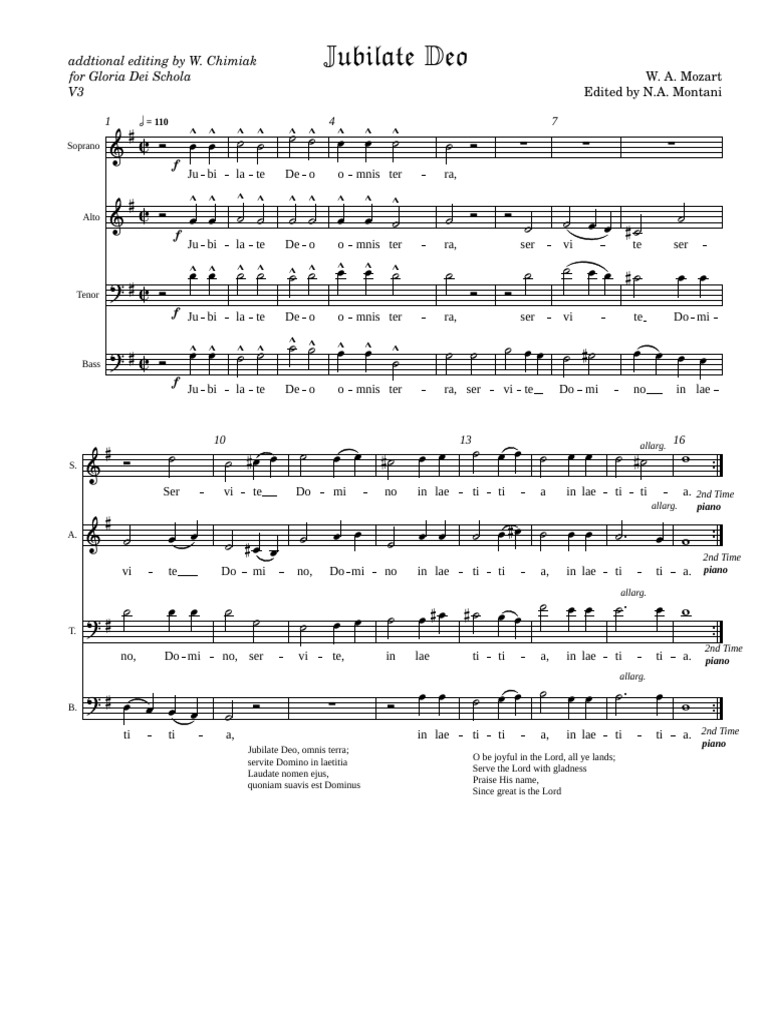 Mozart's Jubilate Deo Sheet Music | PDF | Church Music | Singing