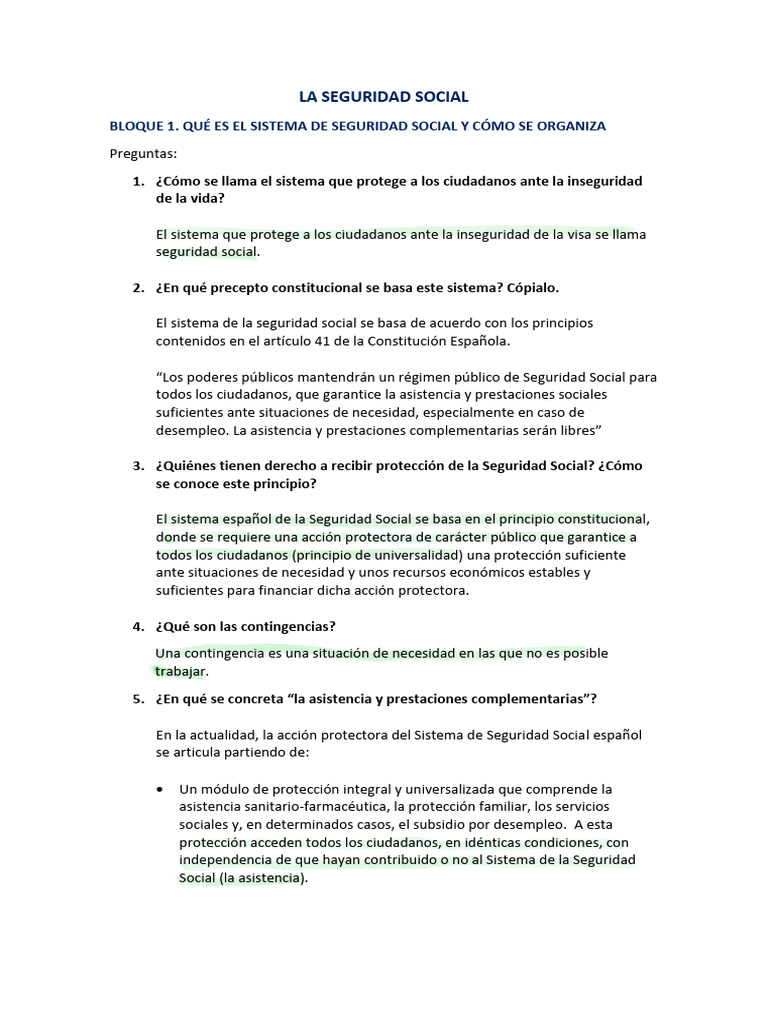Preguntas Bloques Seguridad Social PDF | PDF | Pensión | Bienestar