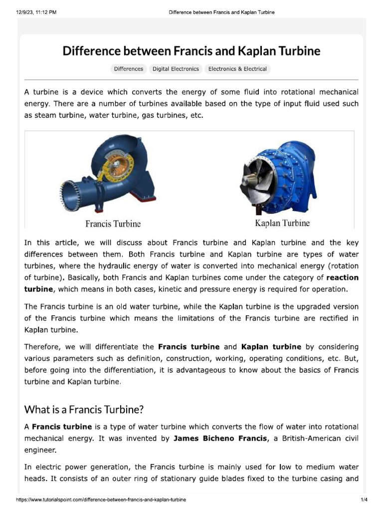 Francis Vs Kaplan Turbine | PDF
