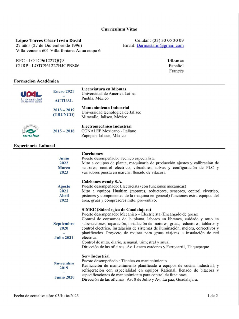 CVCésar Irwin David López Torres | PDF